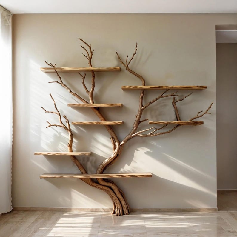 Tree Branch Bookcase Floating Book Shelf Driftwood Art Bookshelf Decor ...