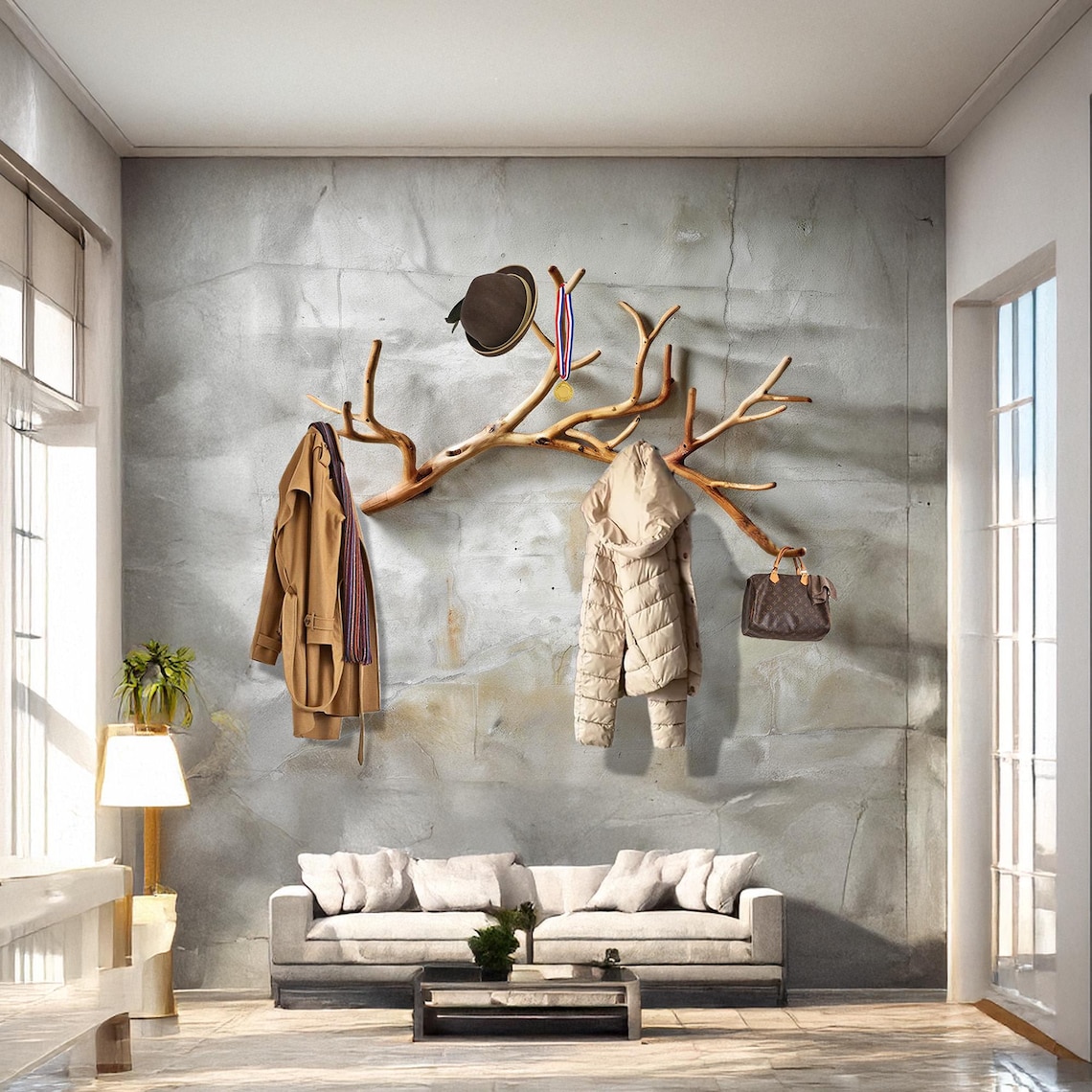 Tree Branch Coat Rack Wall Mount Natural Wood Hanging Clothes Rack ...