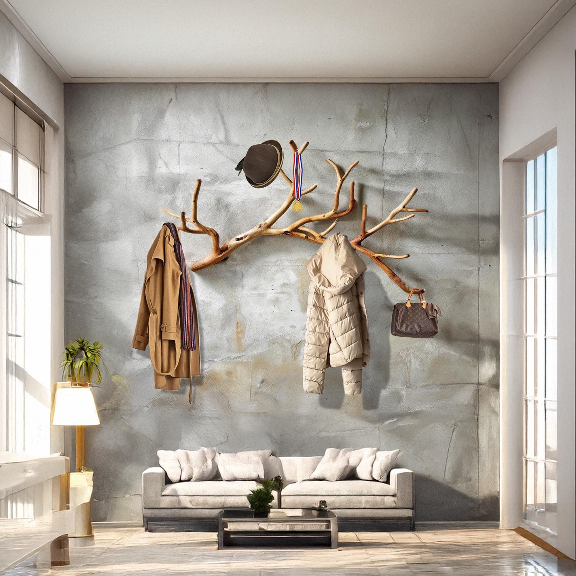 Tree Branch Coat Rack Wall Mount Natural Wood Hanging Clothes Rack ...