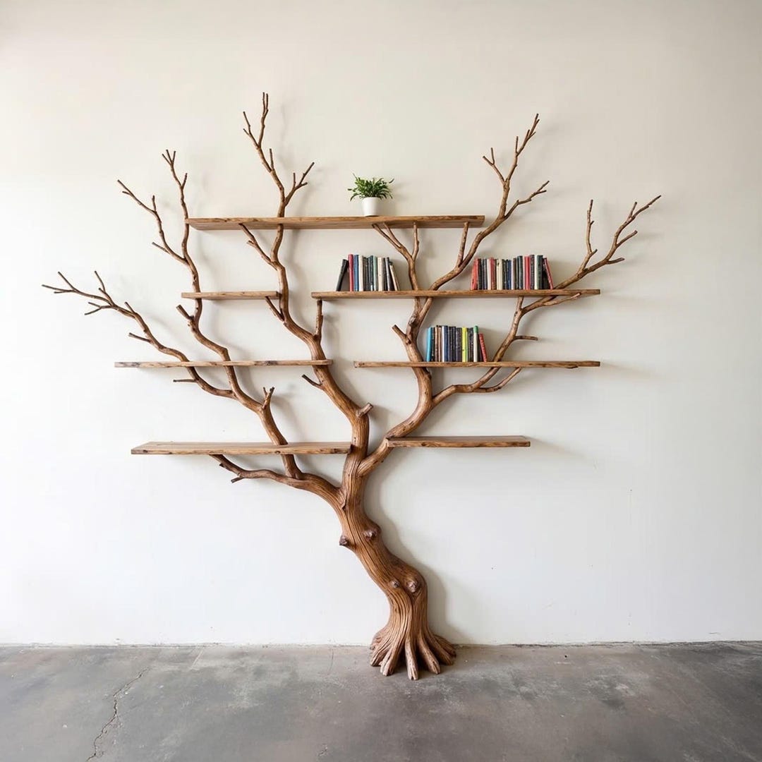 Tree Branch Bookshelf Bookcase Solid Wood Entry Floating Wood Shelf Art ...