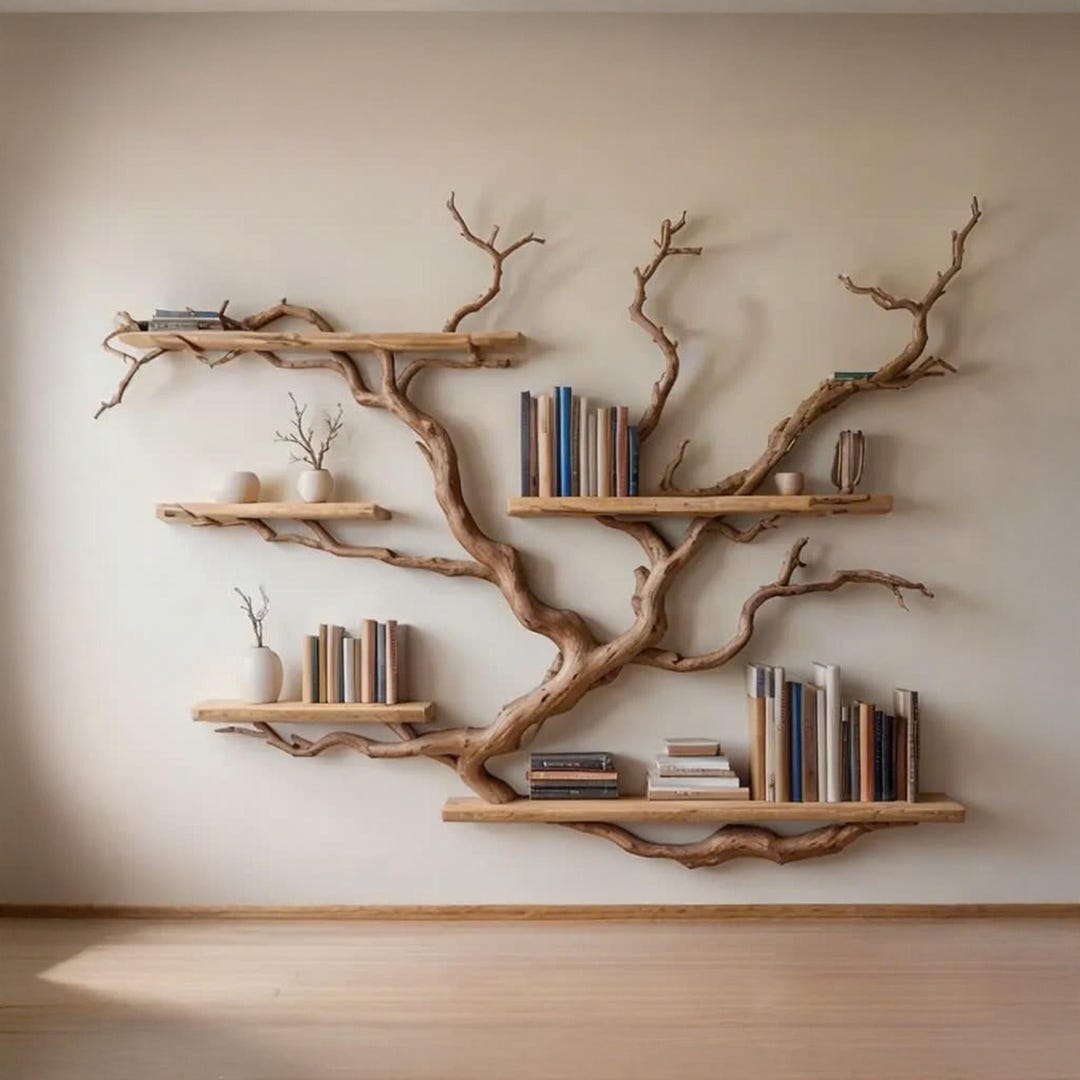 Natural Wood Bookshelf Live Edge Shelf on Wall Floating Book Shelf ...