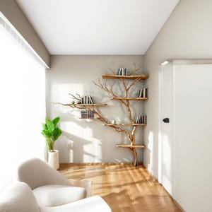 Tree Branch Bookshelf Decorations Corner Wall Mount Solid Wood Floor ...