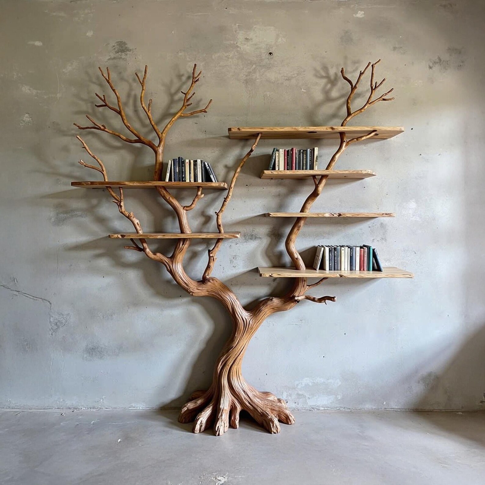 Tree Branch Bookshelf Solid Wood Wall Mount Art Custom Floating Shelves ...