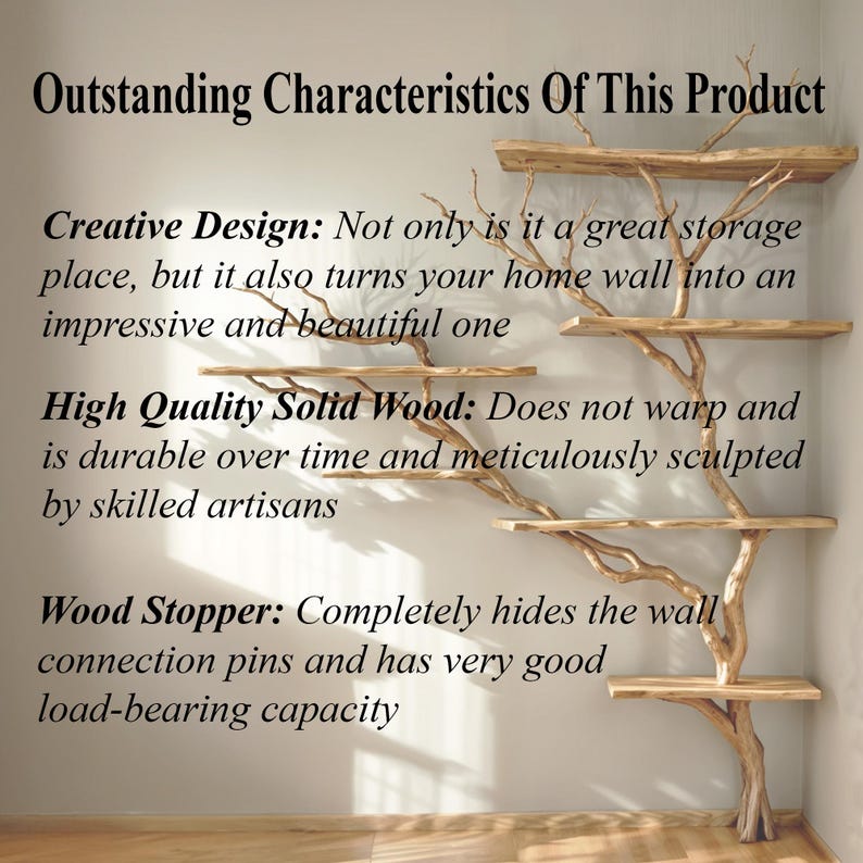 Tree Branch Bookshelf Decorations Corner Wall Mount Solid Wood Floor ...