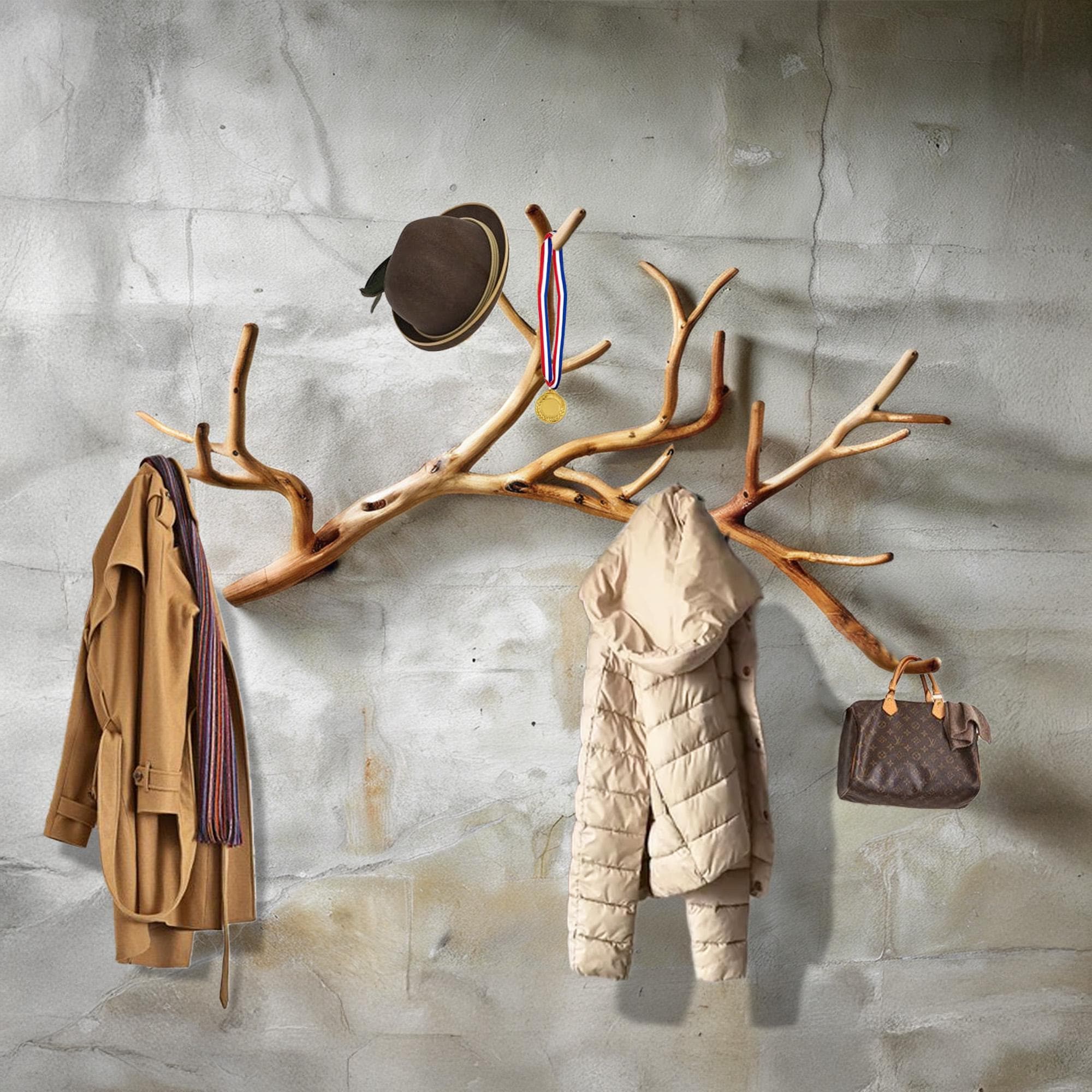 Tree Branch Coat Rack Wall Mount Natural Wood Hanging Clothes Rack ...