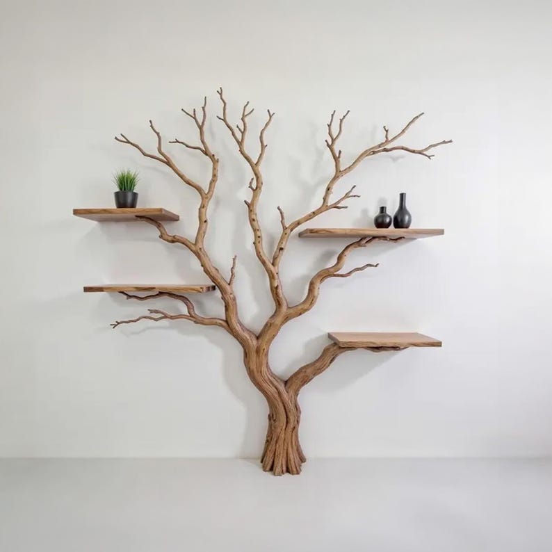 Tree Book Shelf Driftwood Branch Bookcase Floating Bookshelf Art Wall ...