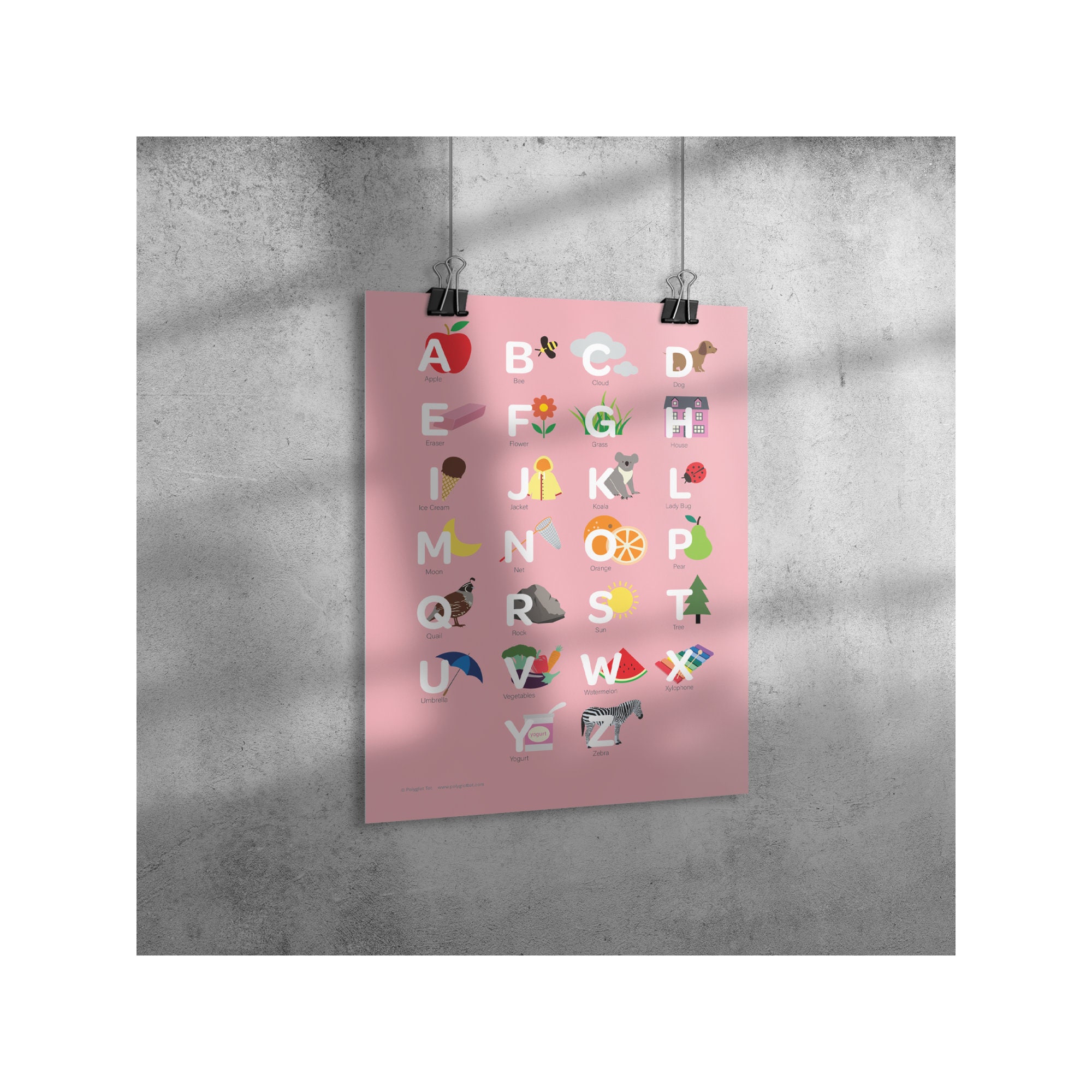 English Alphabet Poster in Pink | English Letters Art Print for ...