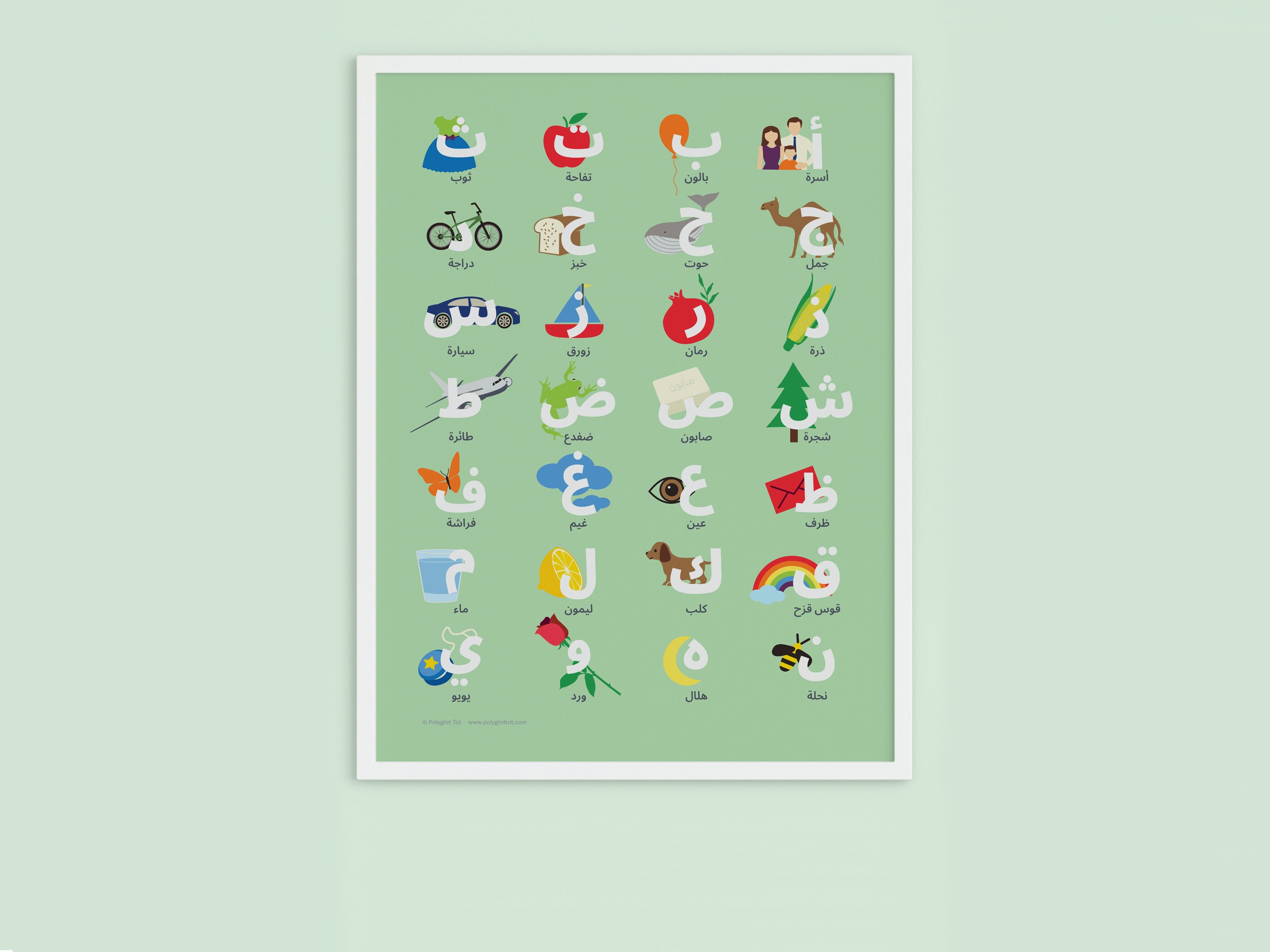 Arabic Alphabet Poster in Green | Arabic Alphabet Print | Arabic ...