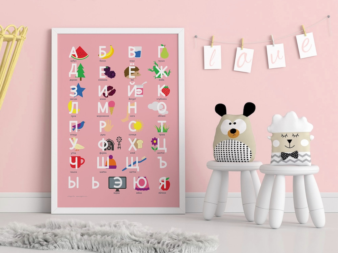 Russian Alphabet Poster pink Cyrillic Letters Print for Children ...