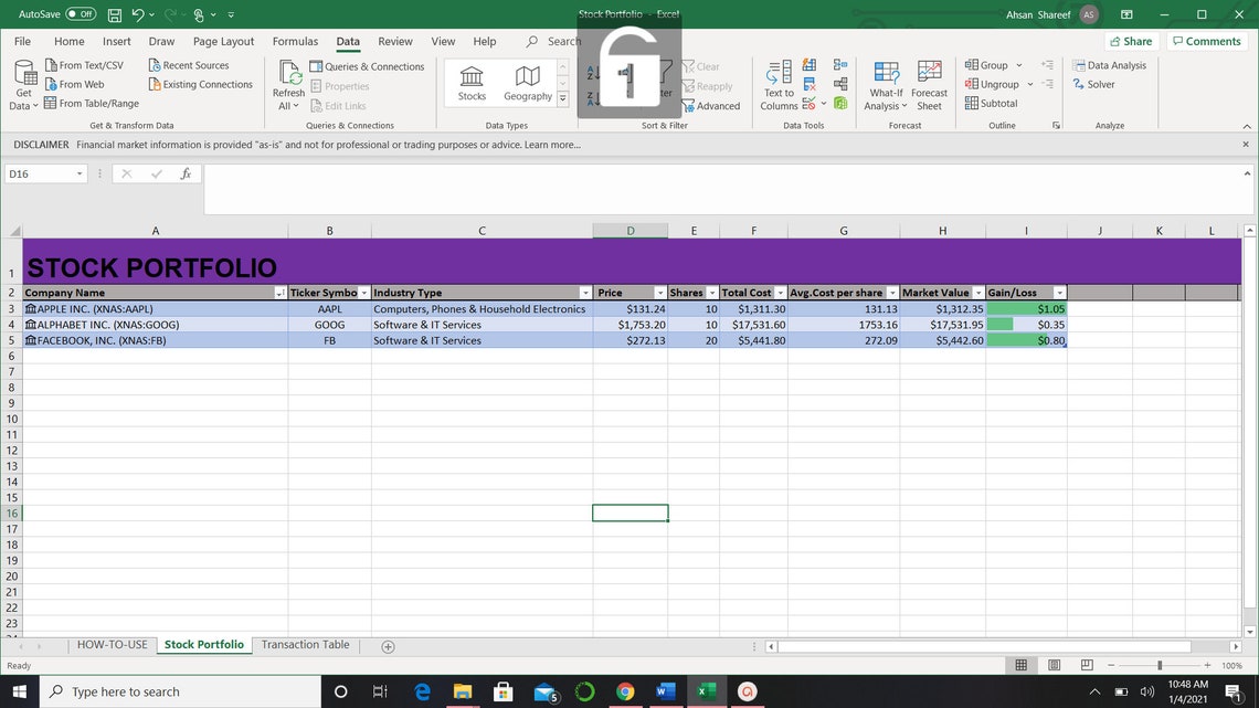 2021 Stock Trading Excel Worksheet for Trading, Options, Commodities ...