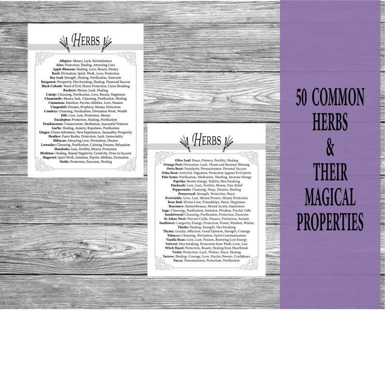 Herb Properties Journal Pages Herb Cheat Sheet Magical - Etsy