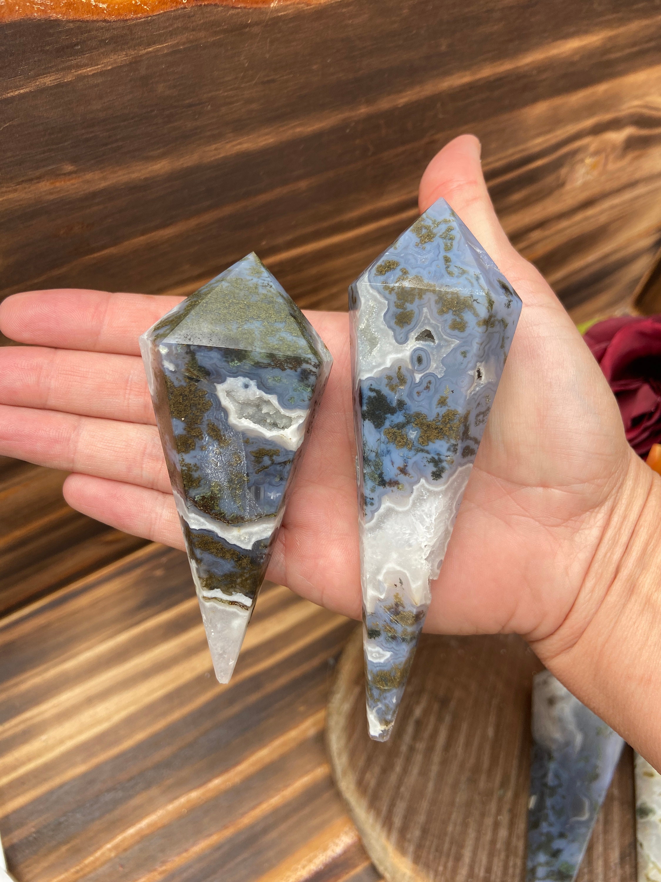 Moss Agate Wand, Twr334, Crystal Wand, Moss Agate Point - Etsy