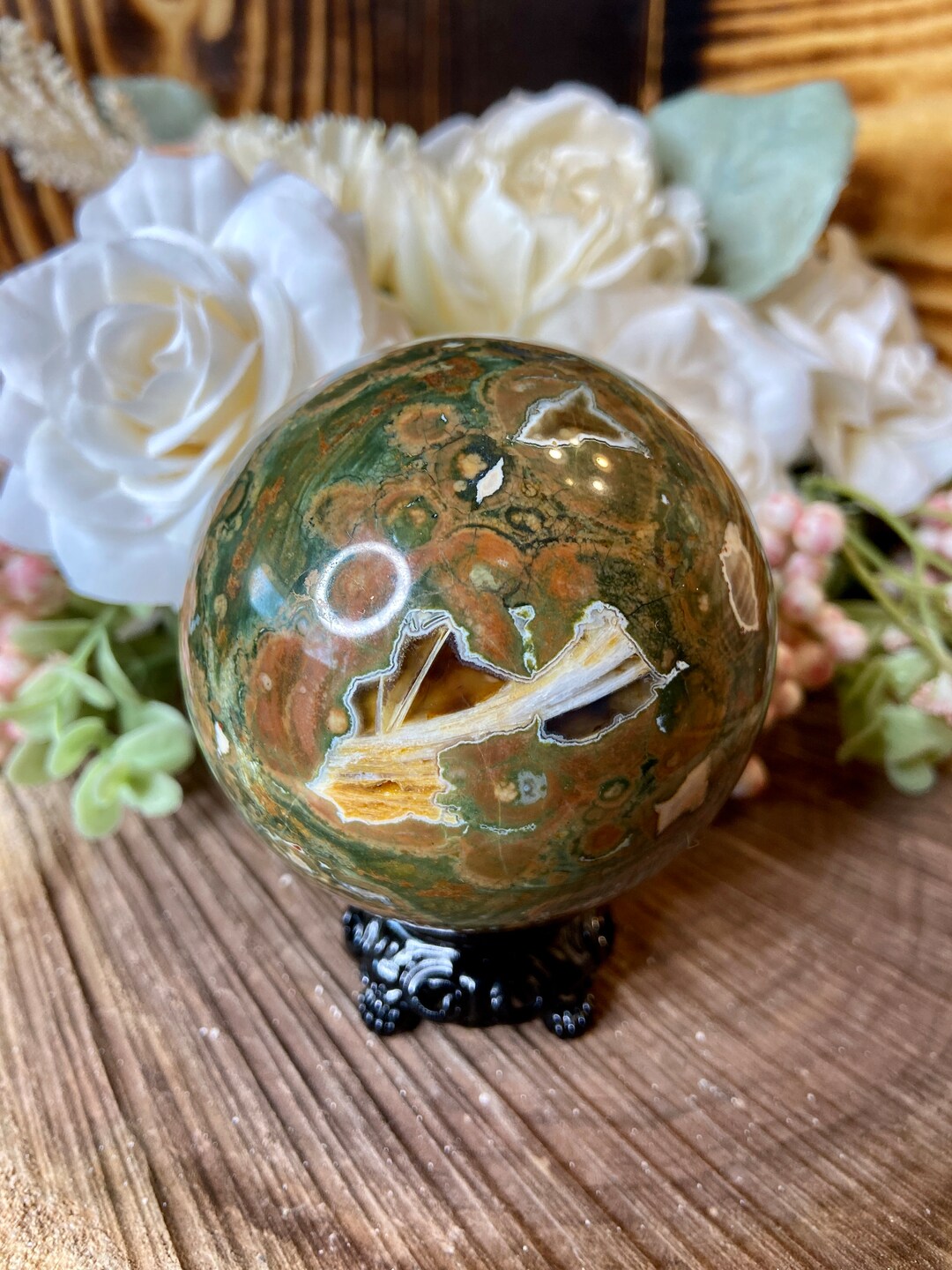 Rhyolite Sphere, 71mm, Sph149, #1, Crystal Sphere, Rainforest Jasper ...