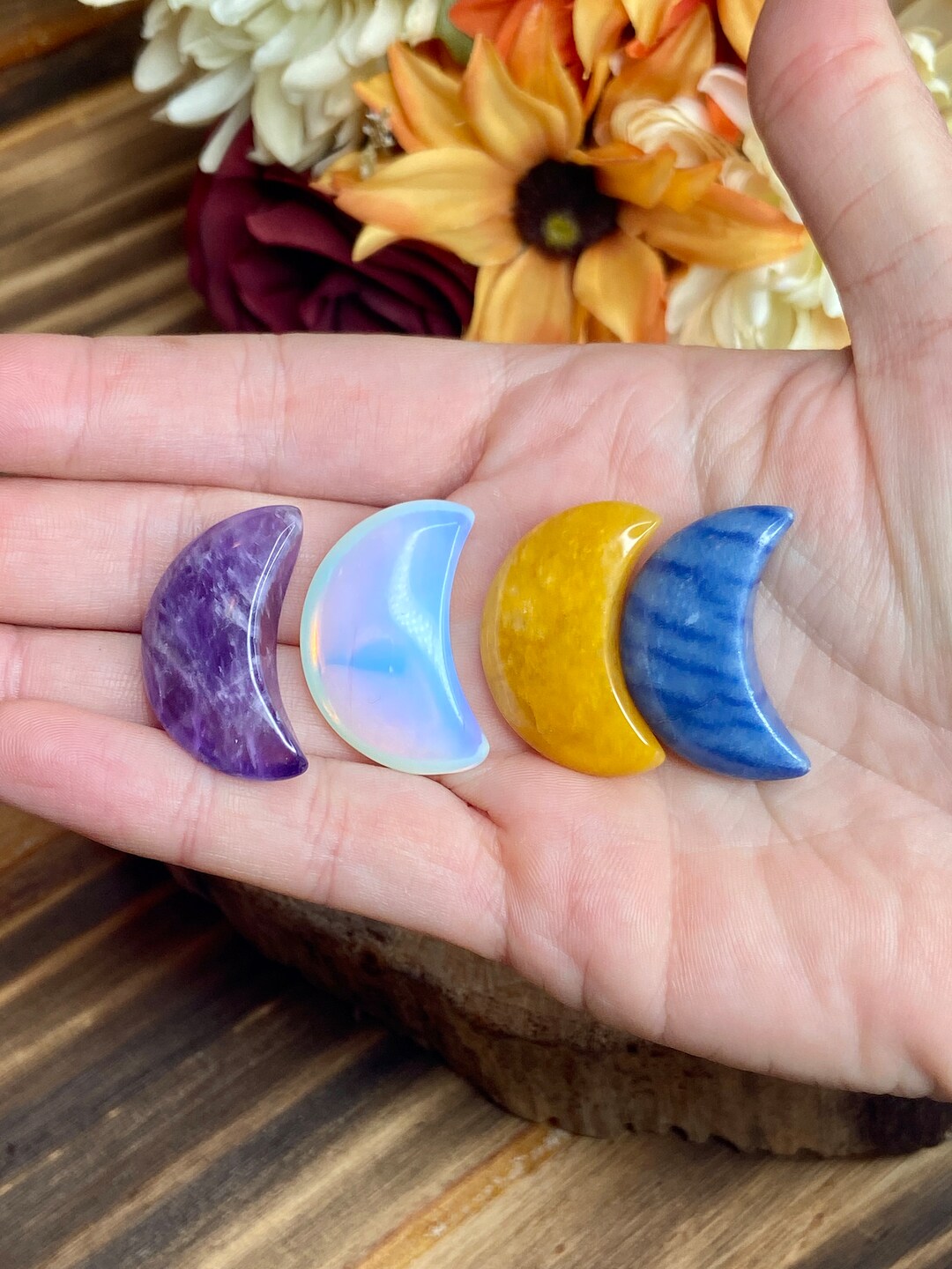 Mini Crystal Moon, Shp186, Rhodonite Moon, Obsidian Moon, Aventurine ...