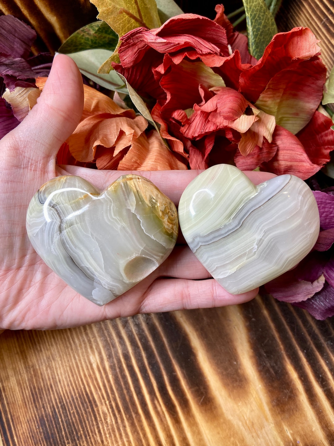 Banded Calcite Heart, Shp172, Green Banded Calcite Heart, Crystal Heart ...