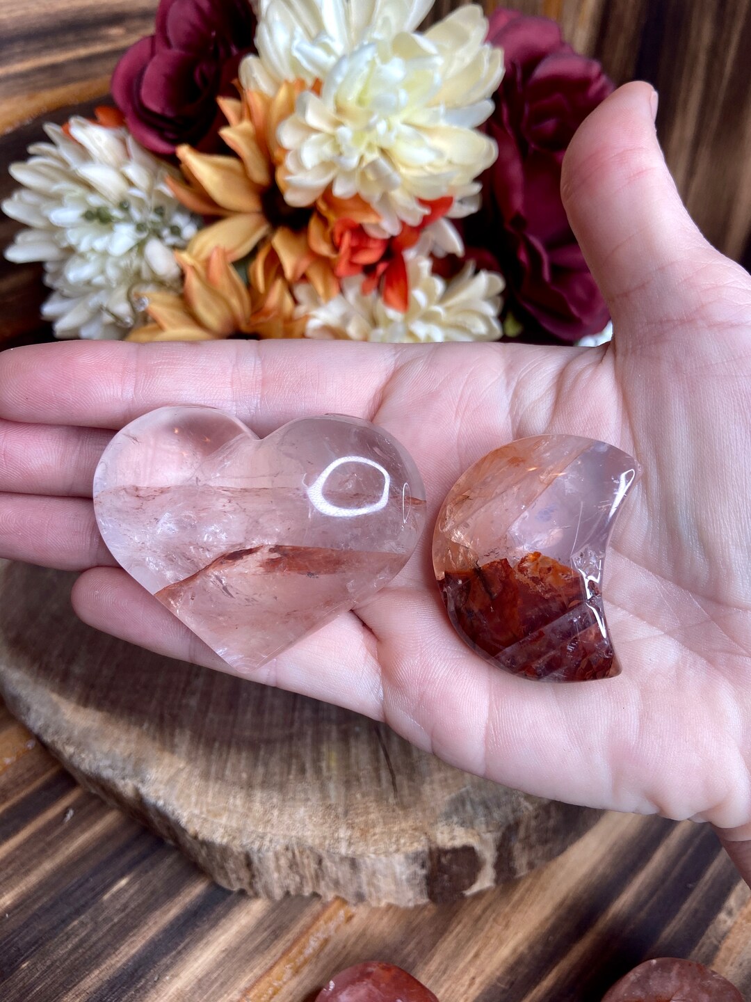 Fire Quartz Heart, Fire Quartz Moon, Shp146, Hematoid Quartz, Crystal ...