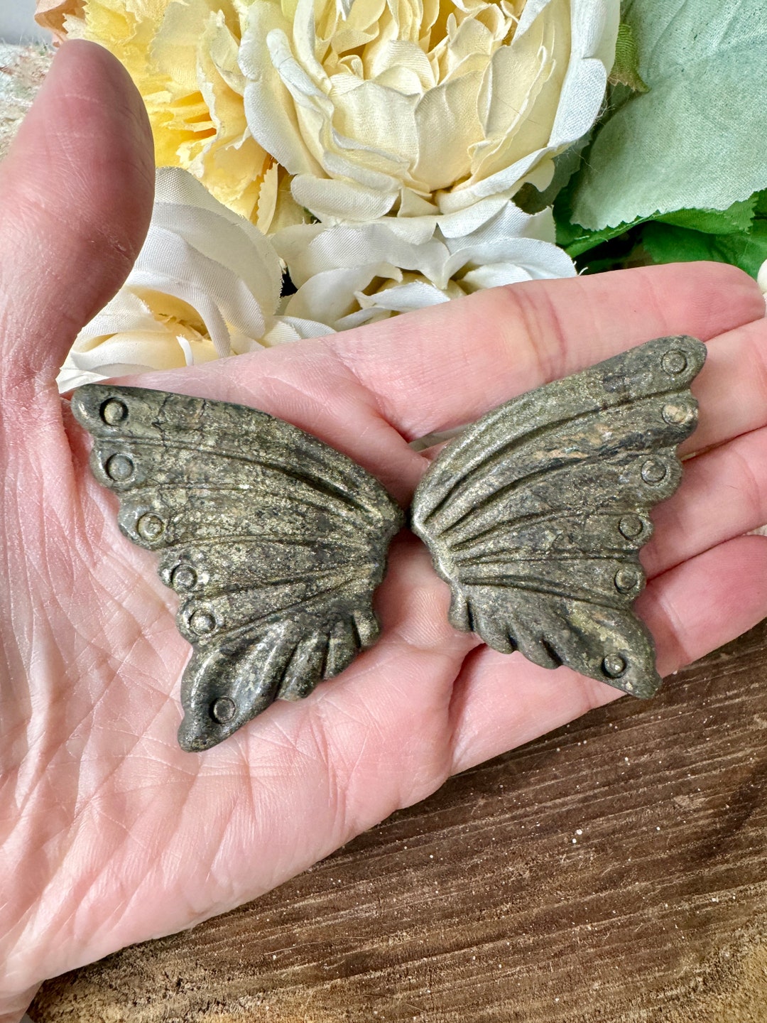 Pyrite Angel Wings, Crystal Wing Pair, Two Crystal Angel Wing Carvings ...