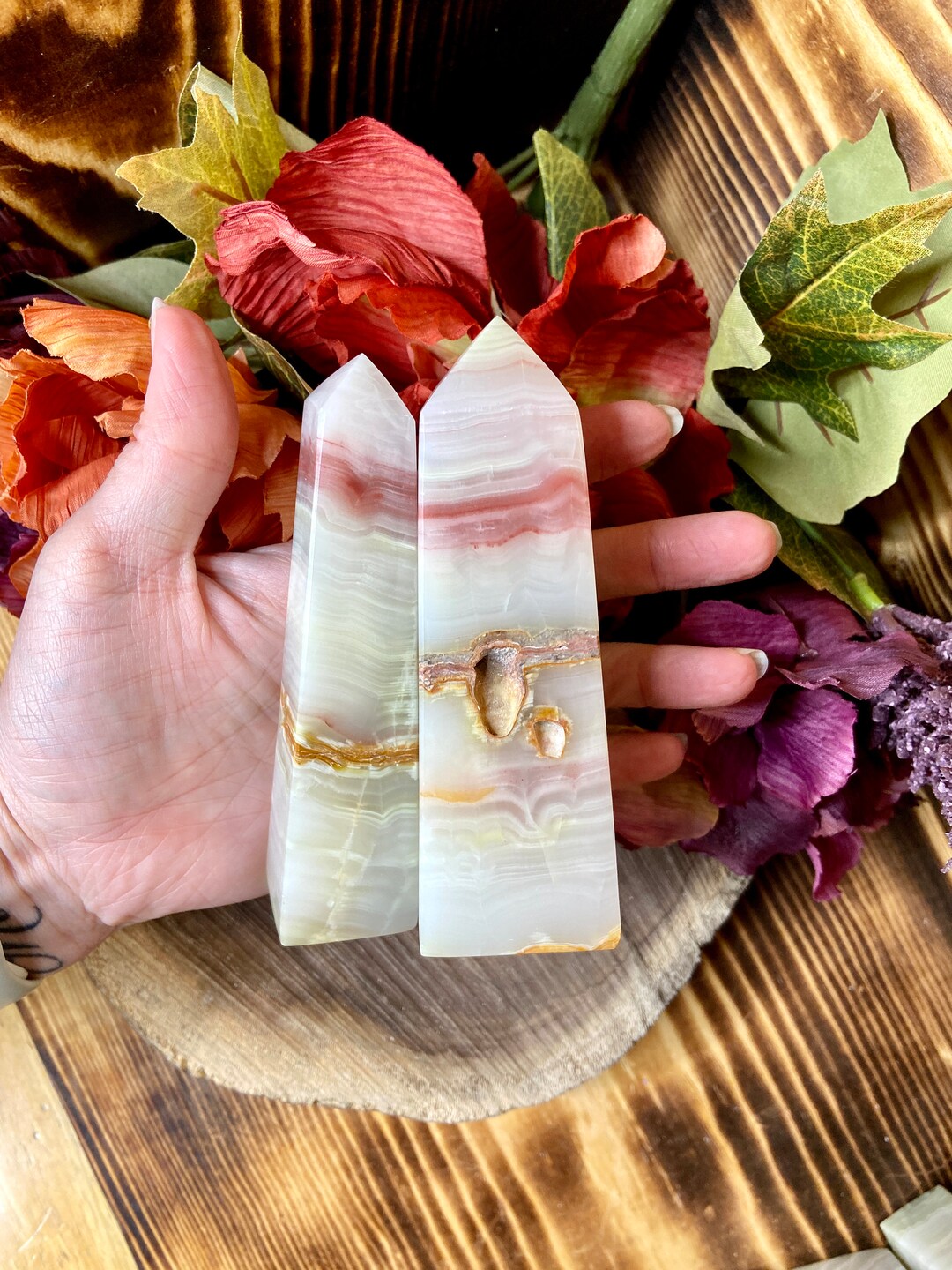 Pink Banded Calcite Tower, Twr262, Pink and Green Banded Calcite Point ...