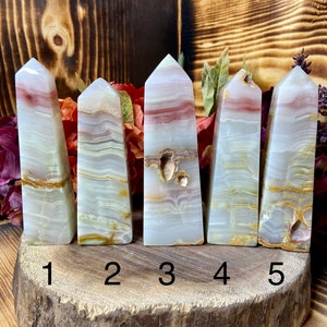 Pink Banded Calcite Tower, Twr262, Pink and Green Banded Calcite Point ...