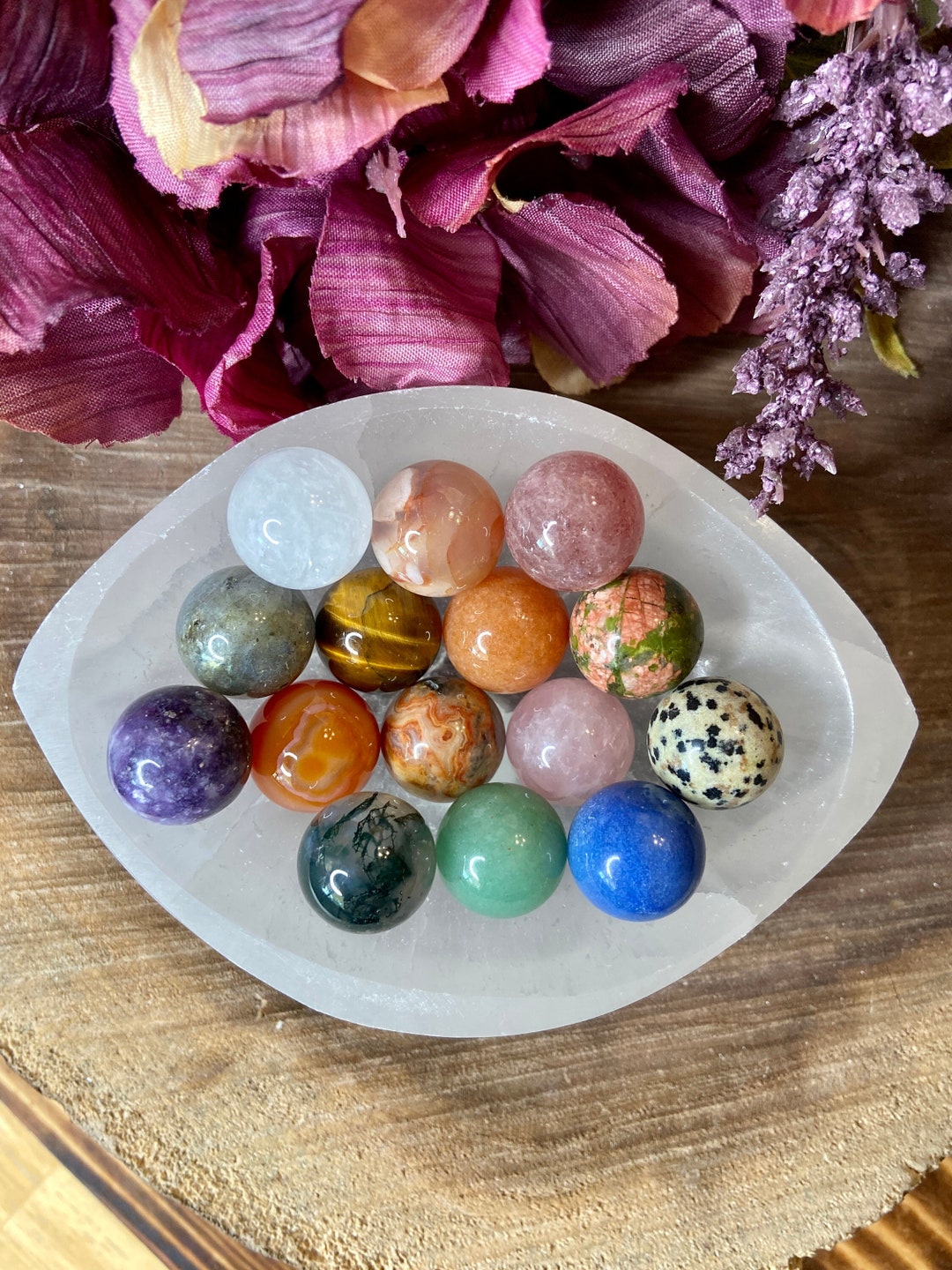 Mini Crystal Sphere, Sph105. 16mm, Mini Rose Quartz Sphere, Moss Agate ...