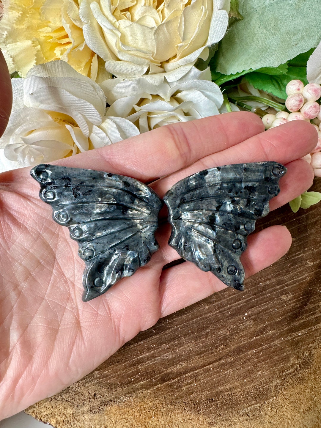 Larvikite Angel Wings, Crystal Wing Pair, Two Crystal Angel Wing ...