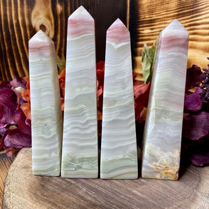 Pink Banded Calcite Tower, Twr262, Pink and Green Banded Calcite Point ...
