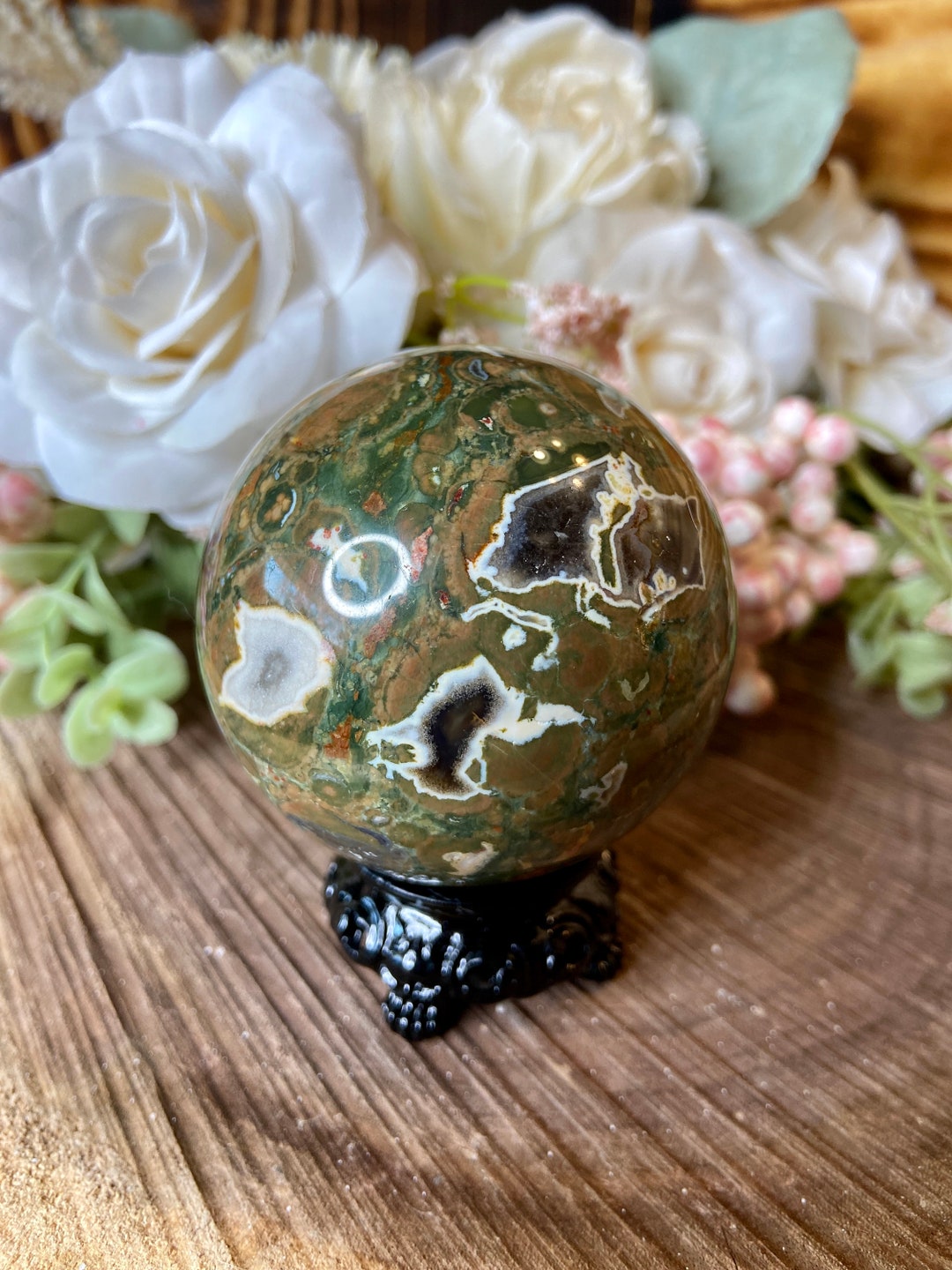 Rhyolite Sphere, 60mm, Sph149, #2, Crystal Sphere, Rainforest Jasper ...