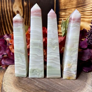 Pink Banded Calcite Tower, Twr262, Pink and Green Banded Calcite Point ...