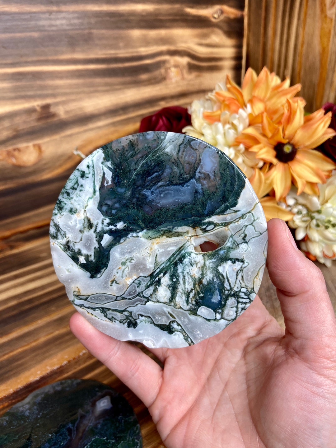 Moss Agate Plate, Crv382, Crystal Plate, Moss Agate Slab - Etsy