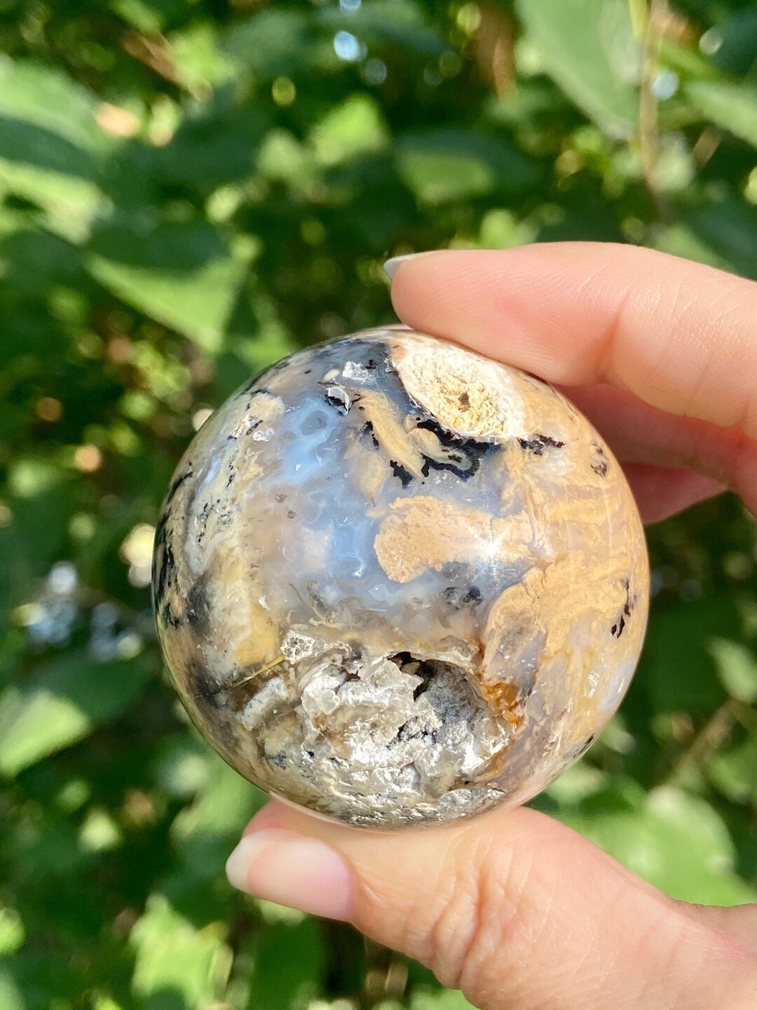 Dendritic Agate Sphere, Sph113, 4, 49mm, Tree Agate Sphere, Druzy ...