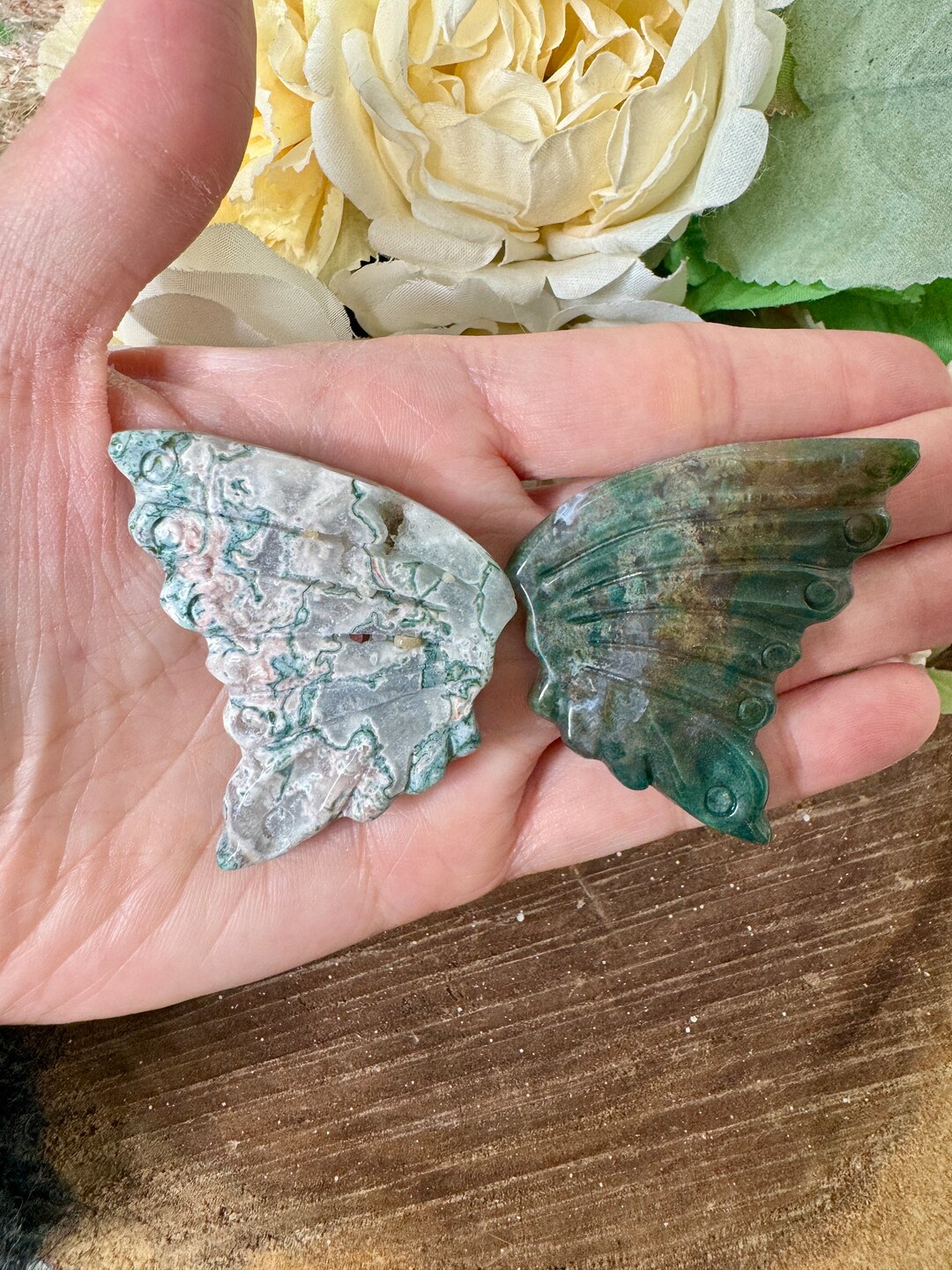 Moss Agate Angel Wings, Crystal Wing Pair, Two Crystal Angel Wing ...