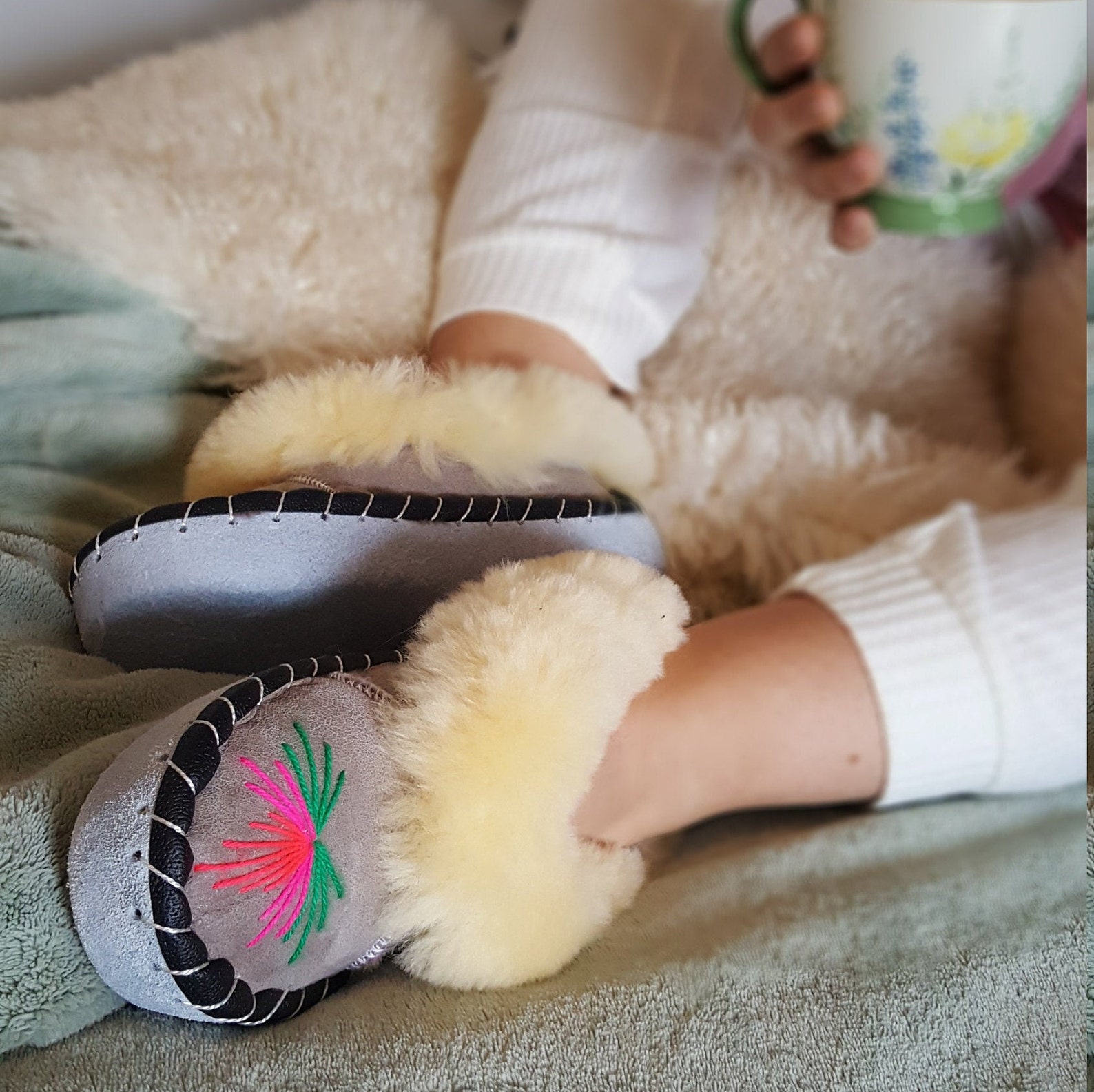 Ladies Handmade SHEEPSKIN Embroidered Slippers LUCKY DIP - Etsy UK