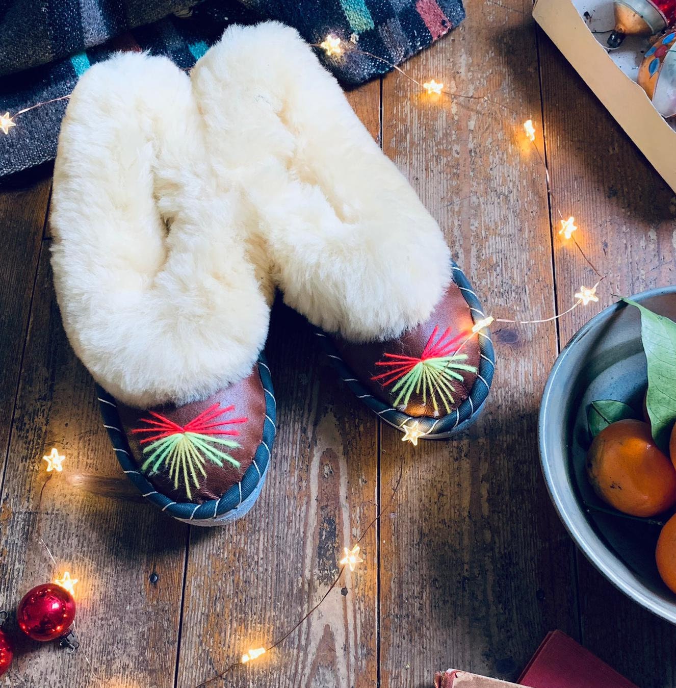 Ladies Handmade SHEEPSKIN Embroidered Slippers LUCKY DIP - Etsy UK