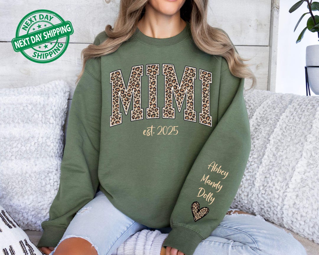 Custom Leopard Mimi Sweatshirt With Kid Name on Sleeve, Personalized ...