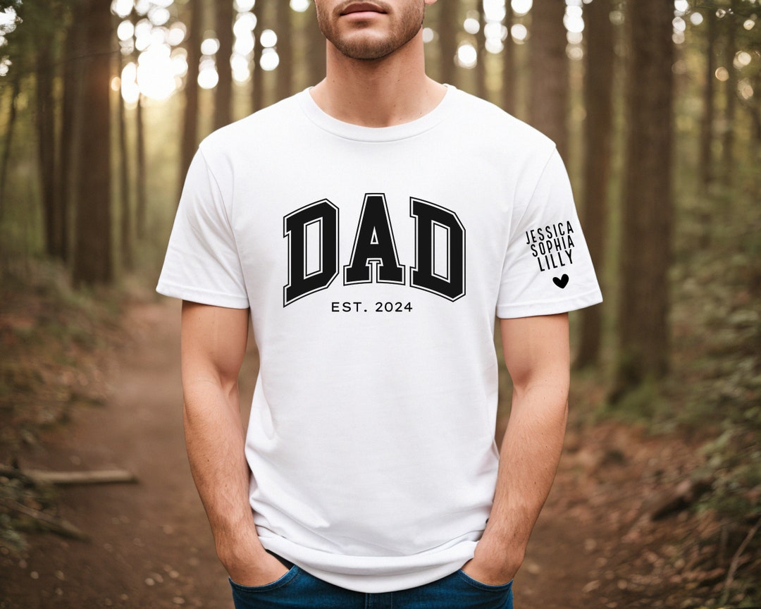 Custom Dad With Kids Name on Sleeve Shirt, Personalized Dad Gift Shirt ...
