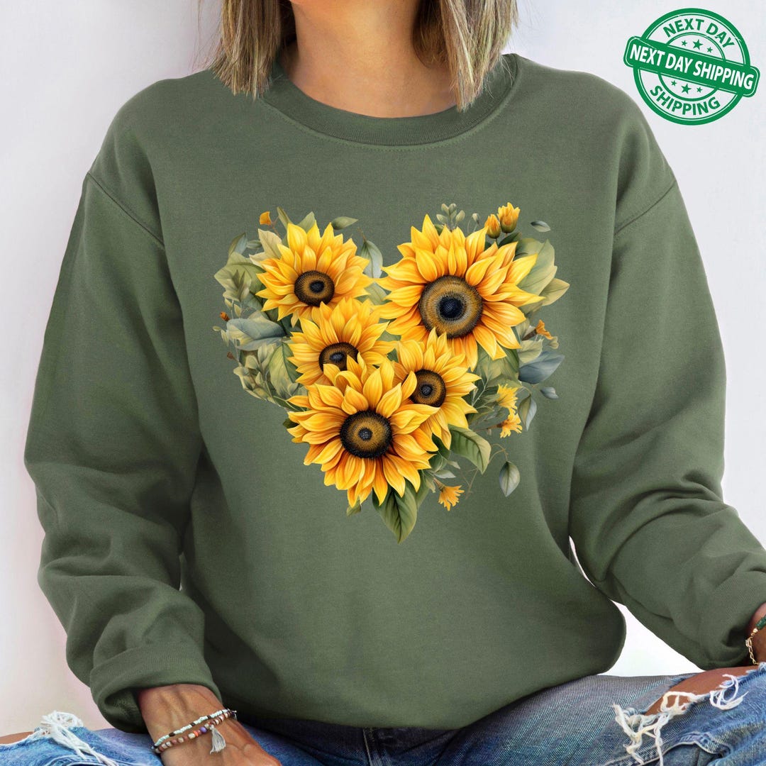 Sunflower Sweatshirts, Floral Long Sleeve Sunflower Sweatshirt, Flower ...