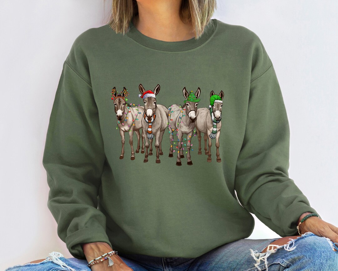 Christmas Donkey Sweatshirt, Farm Christmas Donkey Sweater, Christmas ...