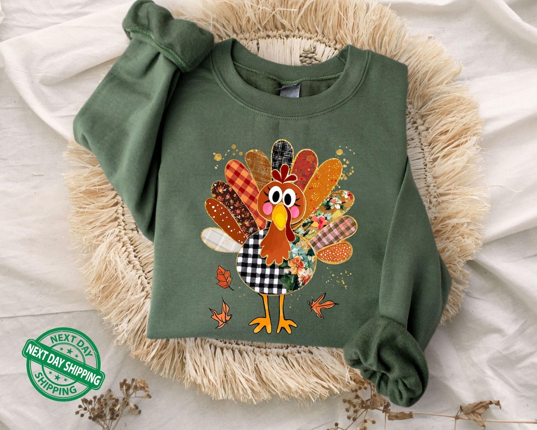 Fall Sweatshirt, Faux Patchwork Turkey Sweatshirt, Thanksgiving Turkey ...