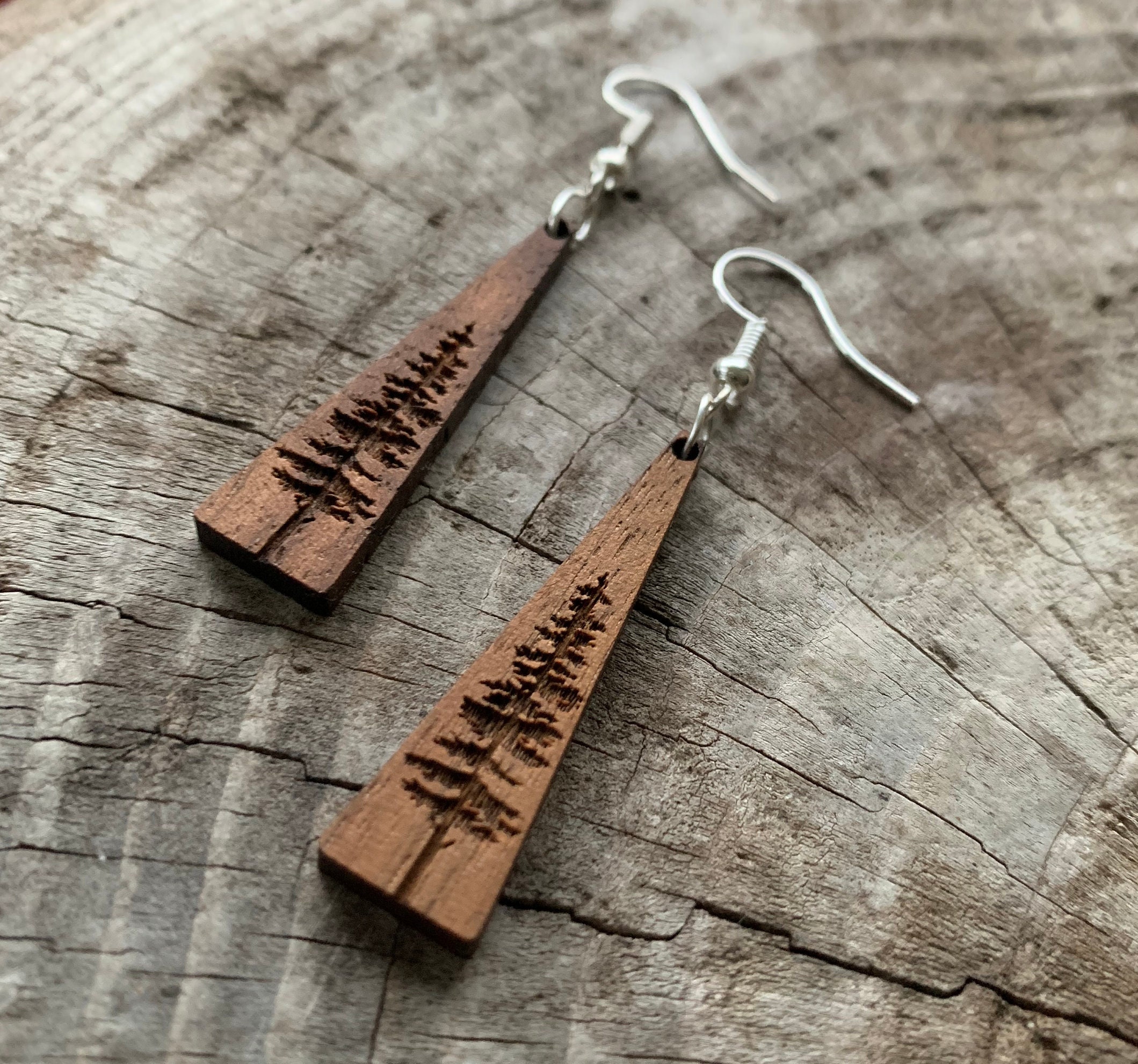 Wooden Dangle Earrings Spruce Tree Laser Cut Jewelry Gift - Etsy