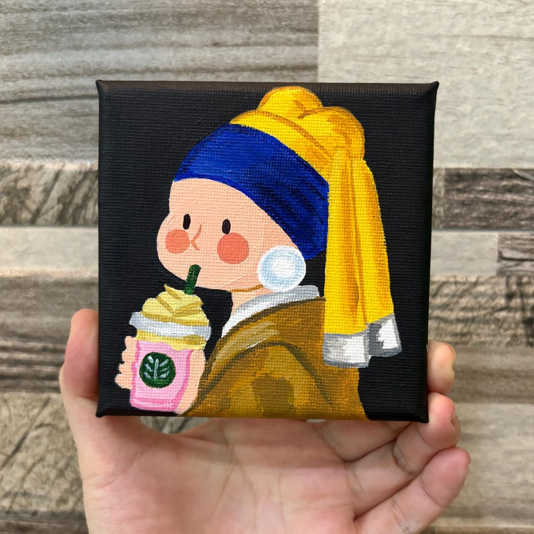 Girl With a Pearl Earring Parody Mini Canvas – Strawberry Frappe ...
