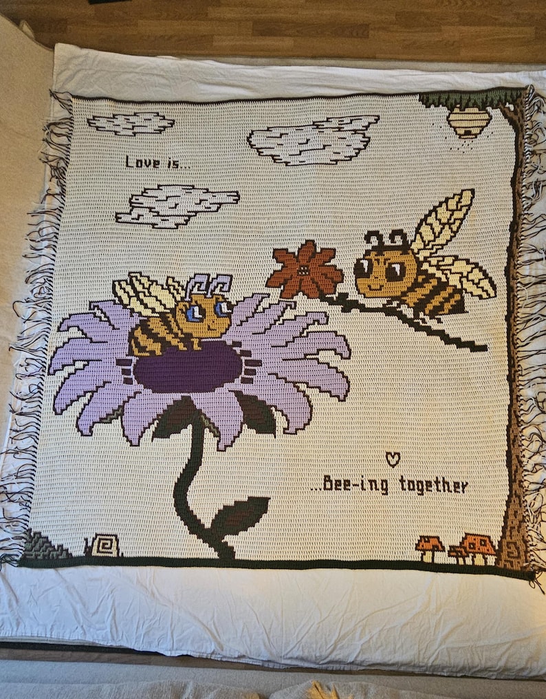 Bee-ing Together~ Mosaic Overlay Crochet Bee Blanket '"digital Pattern ...