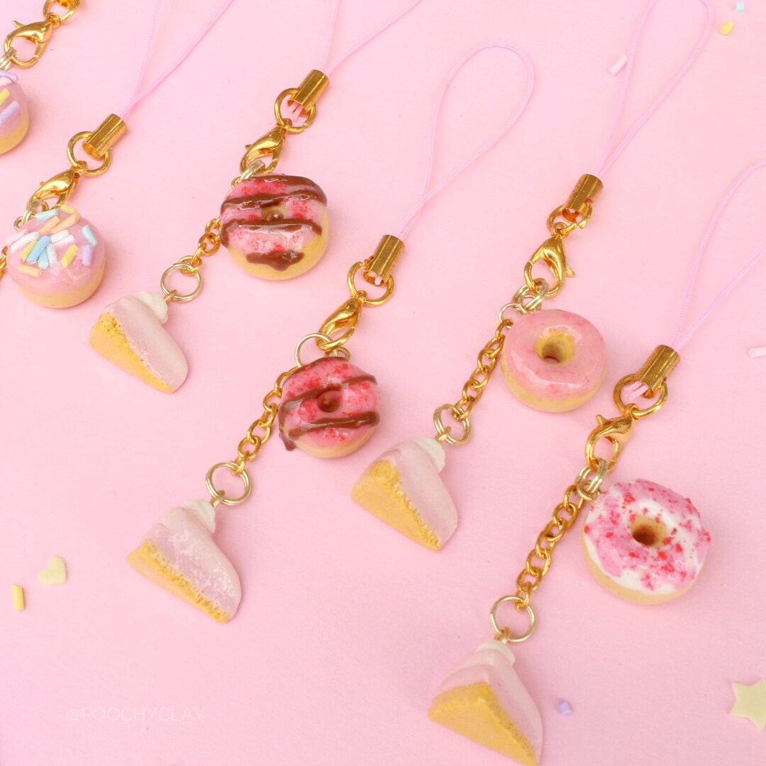 Cake and Donut Charm/ Clay Keychain/ Clay Phone Strap - Etsy