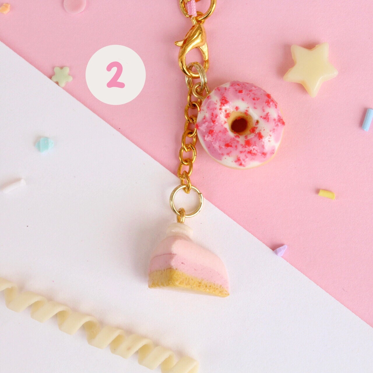 Cake and Donut Charm/ Clay Keychain/ Clay Phone Strap - Etsy