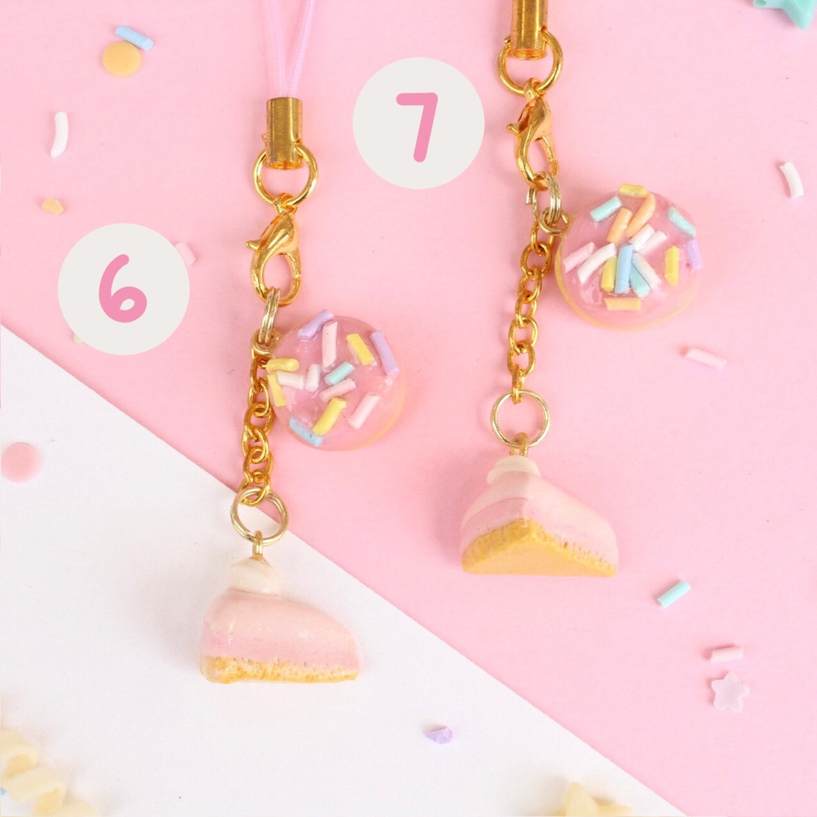 Cake and Donut Charm/ Clay Keychain/ Clay Phone Strap - Etsy