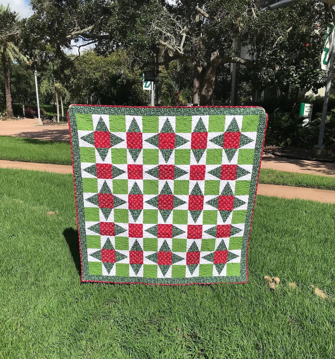 Red and Green Christmas Star Handmade Quilt - Etsy