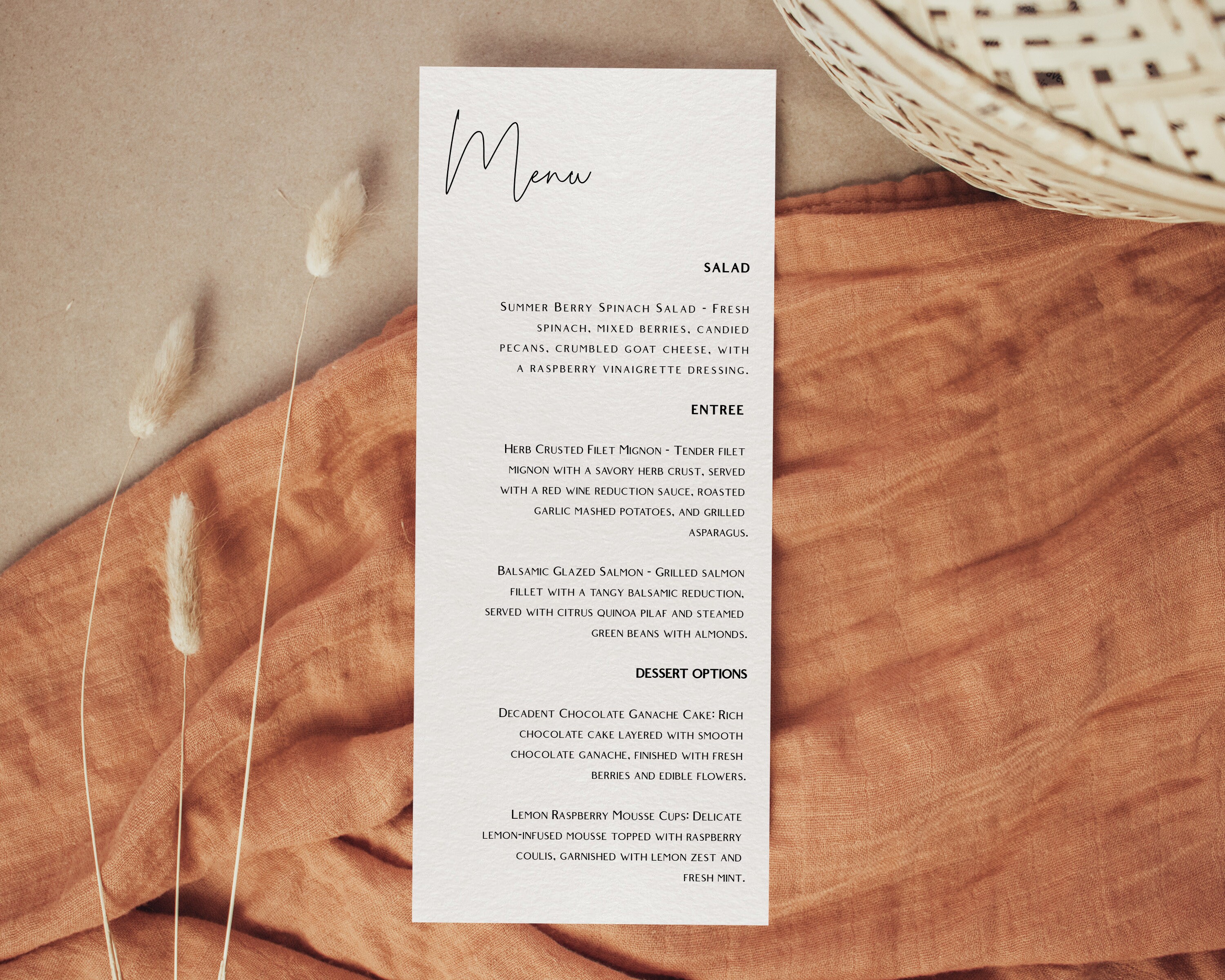 Script Wedding Reception Menu, Printable, INSTANT Digital Download ...