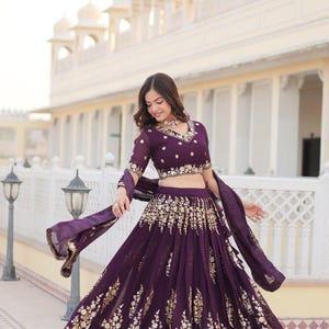 Bridal LEHENGA CHOLI SET – Wine Color Embroidered Georgette Wedding ...