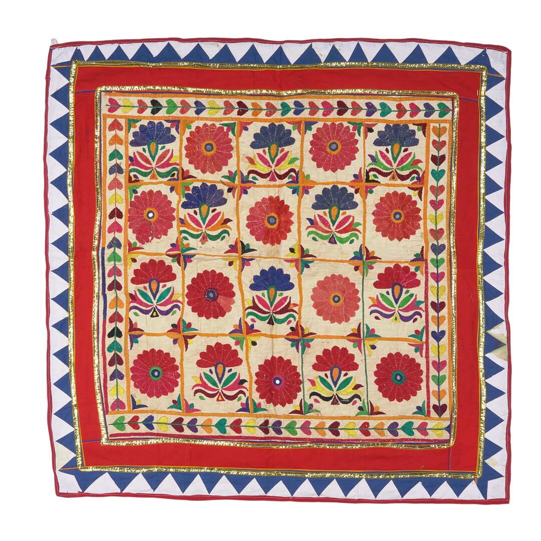 Vintage Hand Embroidered Flower Motifs Gujarati Textile Banjara Wall ...