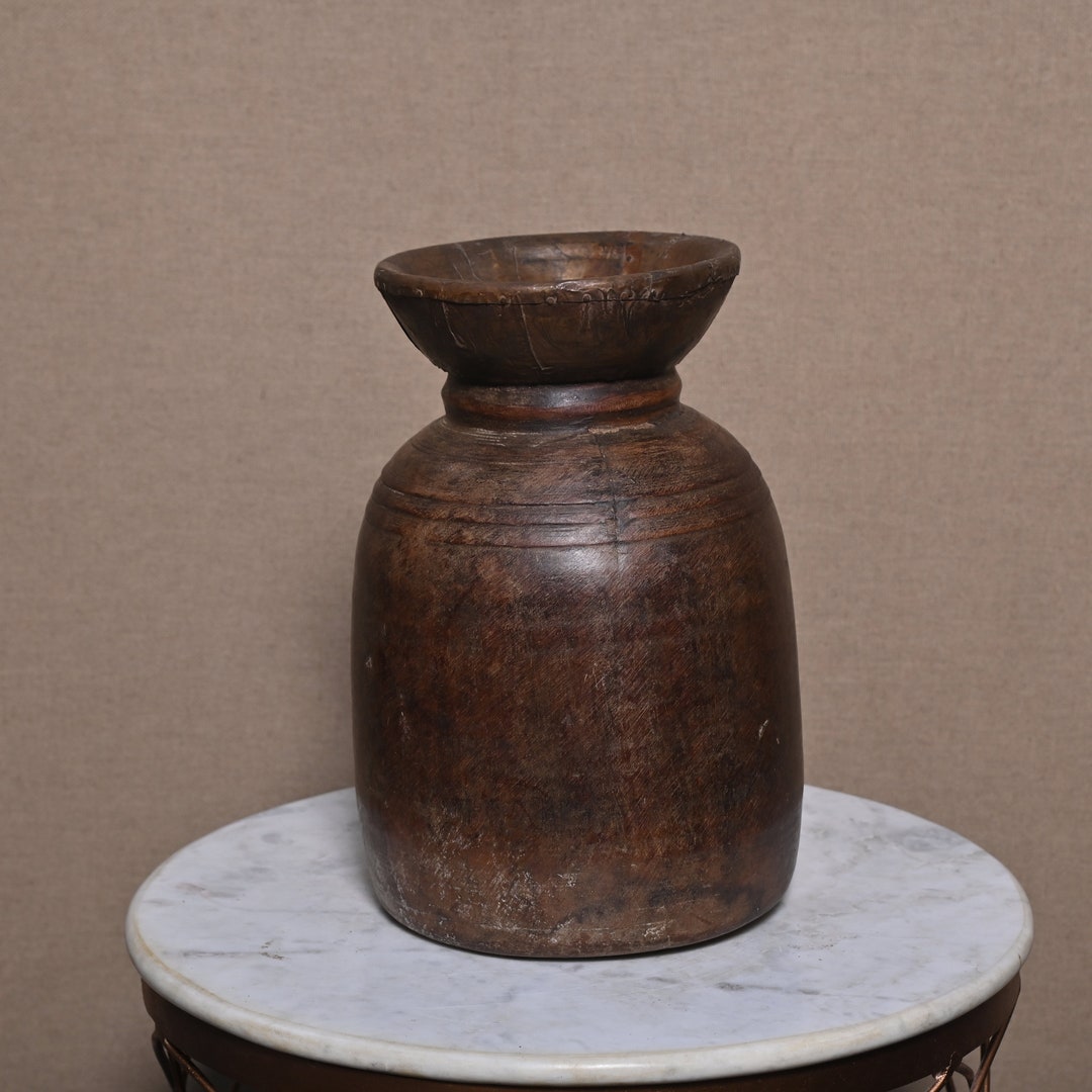 Vintage Wooden Hand Painted Himachal Matka Pot Wood Old Hand Carved ...