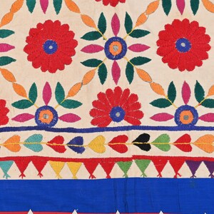 Flower Motifs Vintage Hand Embroidery Gujarati Textile Banjara Wall ...